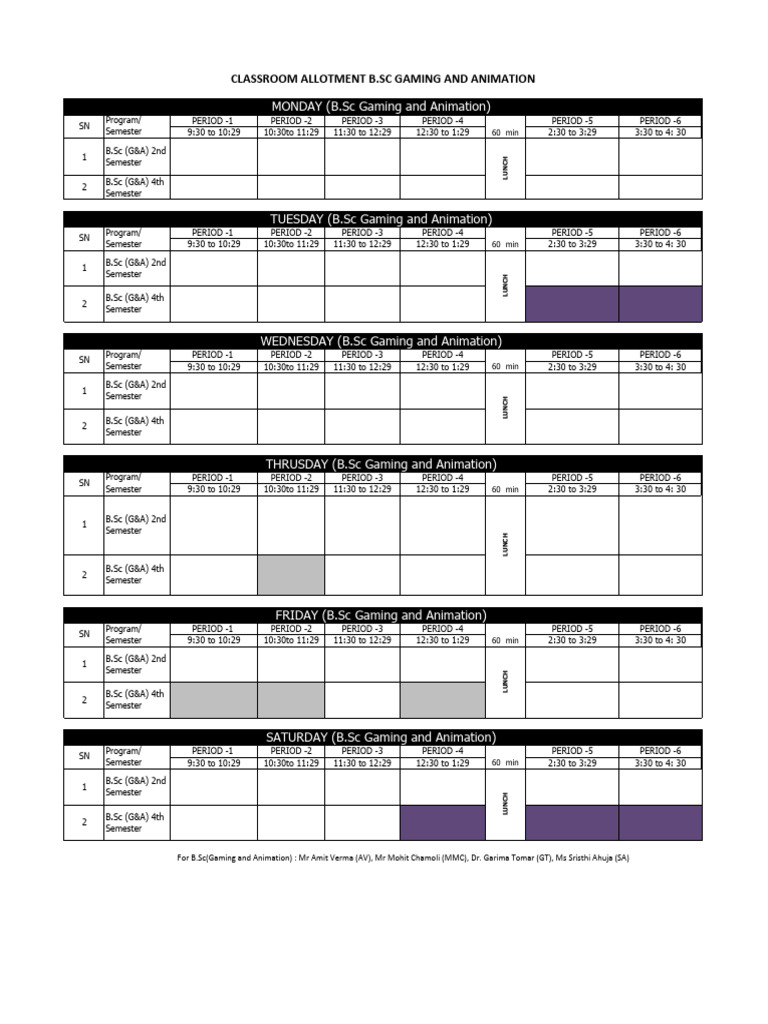 Animation Timetable SOAPD 2024-25 Even Semester | PDF
