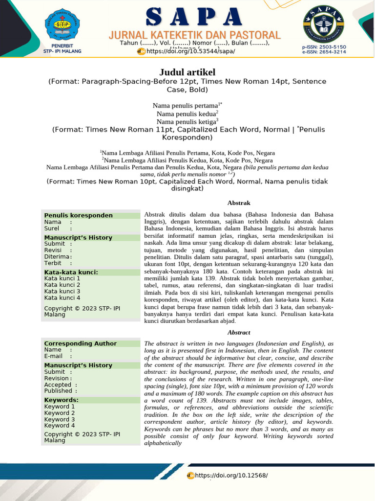Template Draft Jurnal SAPA | PDF