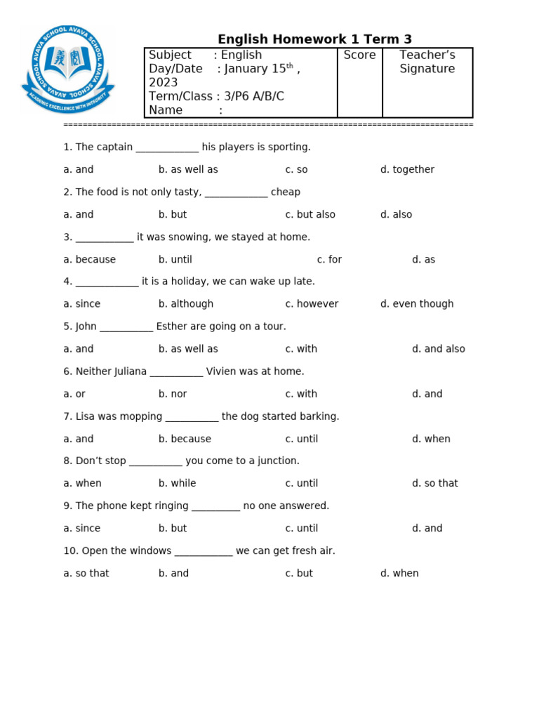 English Homework: Term 3 Exercises | PDF
