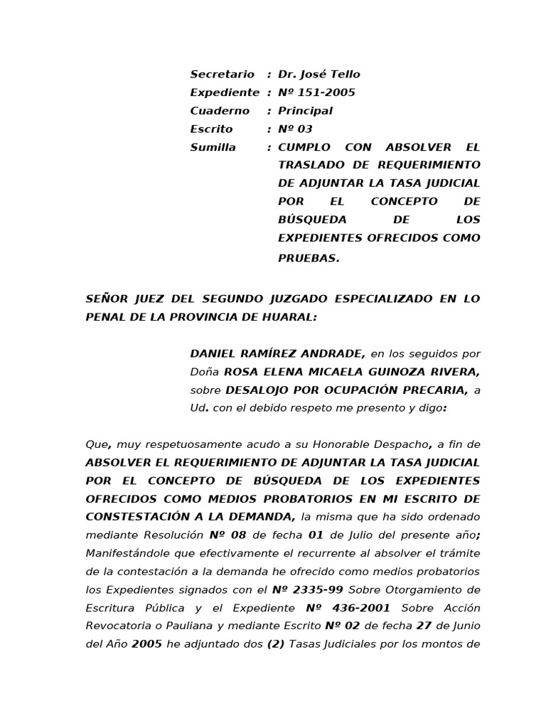 Absolución de Requerimiento de Tasa Judicial | PDF