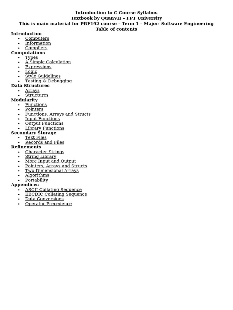 C Programming Course Syllabus | PDF