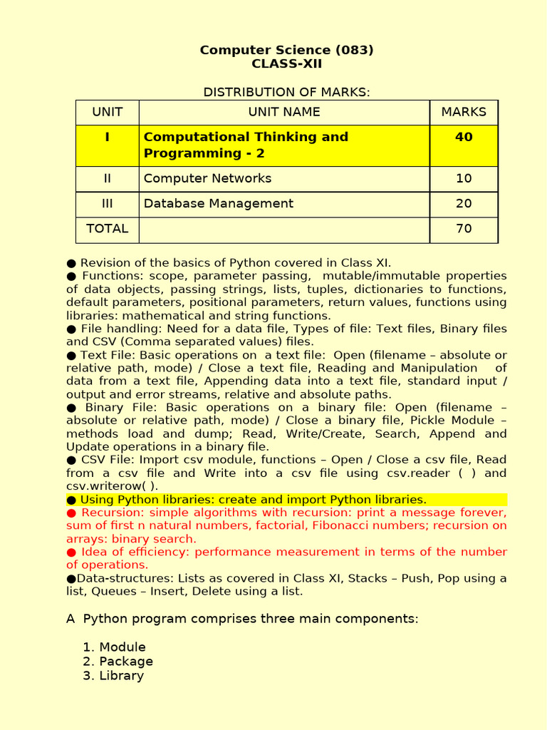 Class XII Computer Science Guide | PDF | Namespace | Python (Programming Language)