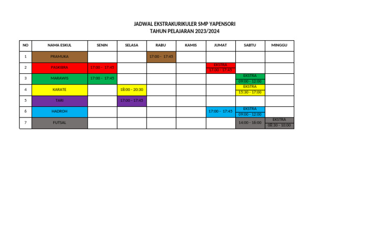 Jadwal Eskul Yapen | PDF