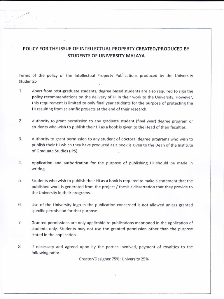 Policy Penerbitan Harta Intelek Oleh - Pelajar-English | PDF