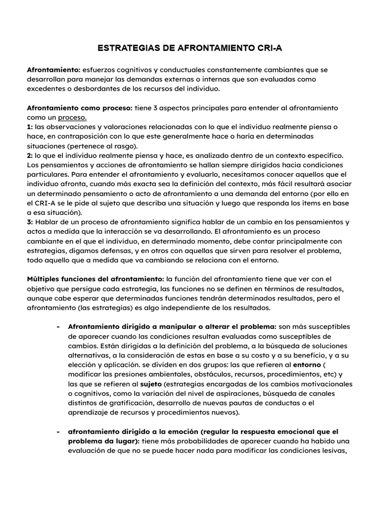 Estrategias de Afrontamiento CRI-A: Guía Completa | PDF | Estrés ...