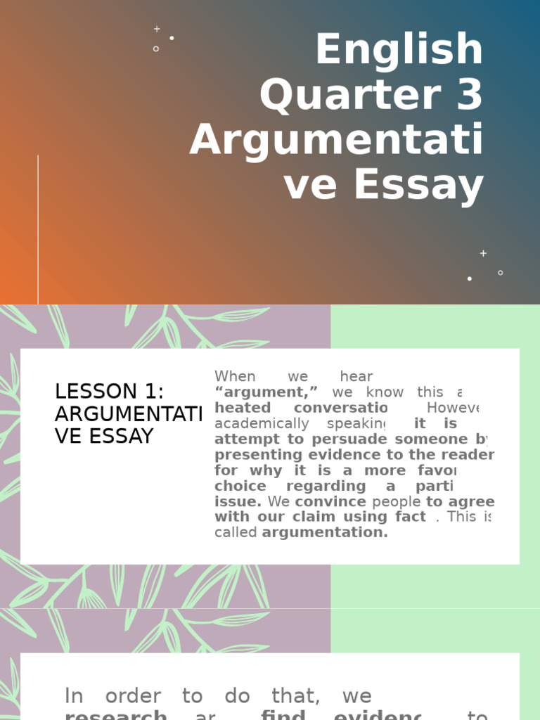 English 10 Quarter 3 Argumentative Essay | PDF | Essays | Evidence