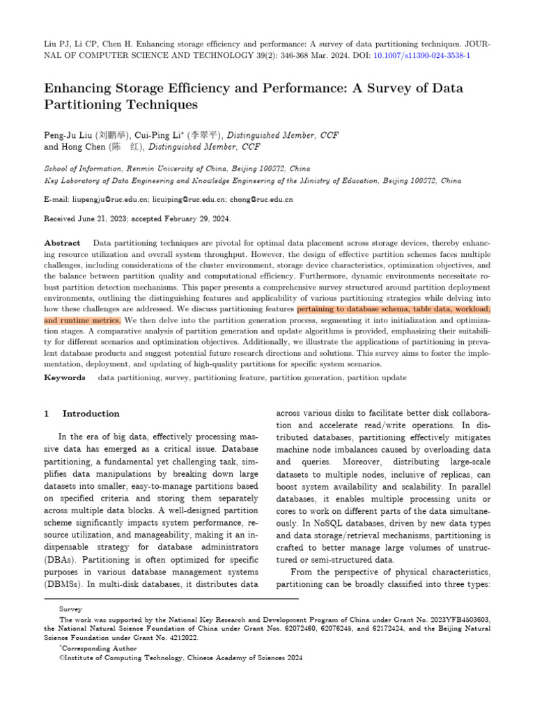 Survey of Data Partitioning Techniques | PDF | Databases | Computing