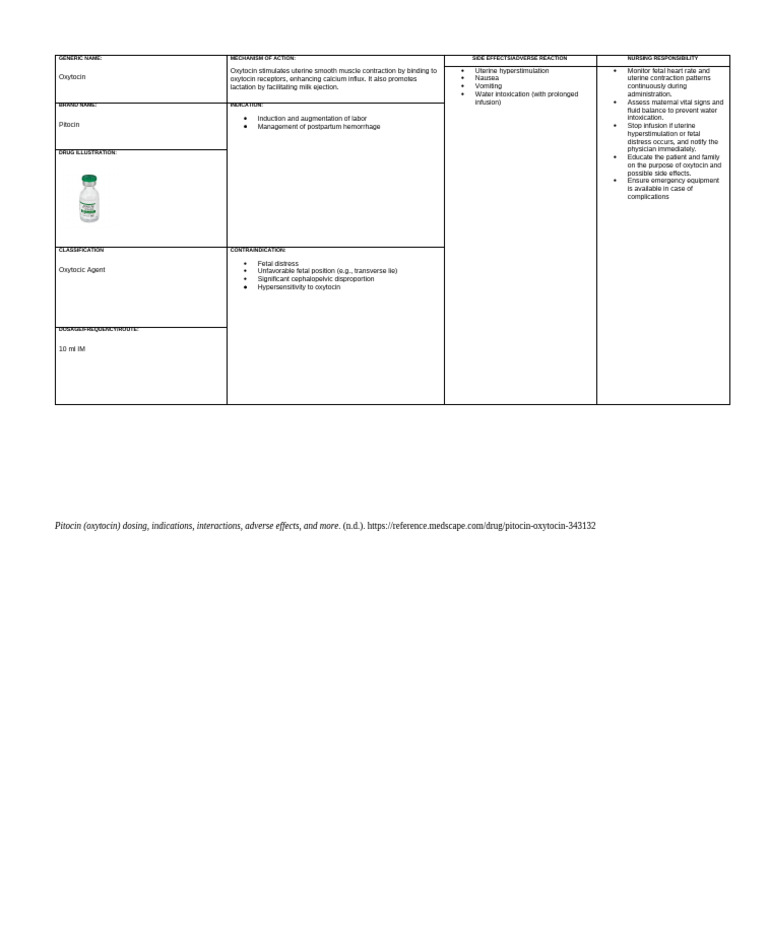 OXYTOCIN DR DRUG STUDY | PDF | Drugs | Medical Specialties