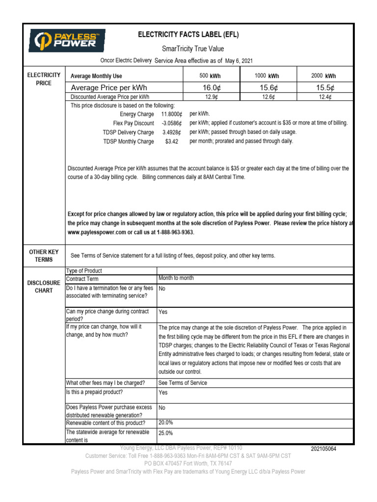 EFL 202105064 SmarTricity True Value | PDF | Fee | Prices