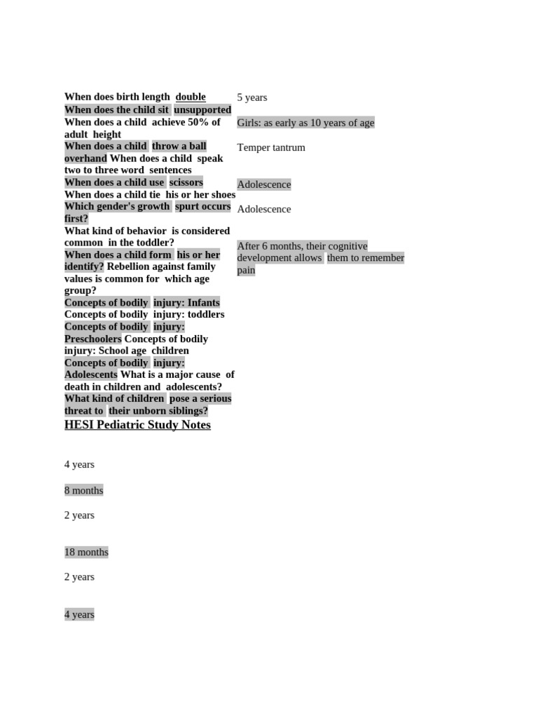 Hesi Pediatric Study Notes | PDF | Medical Specialties | Clinical Medicine