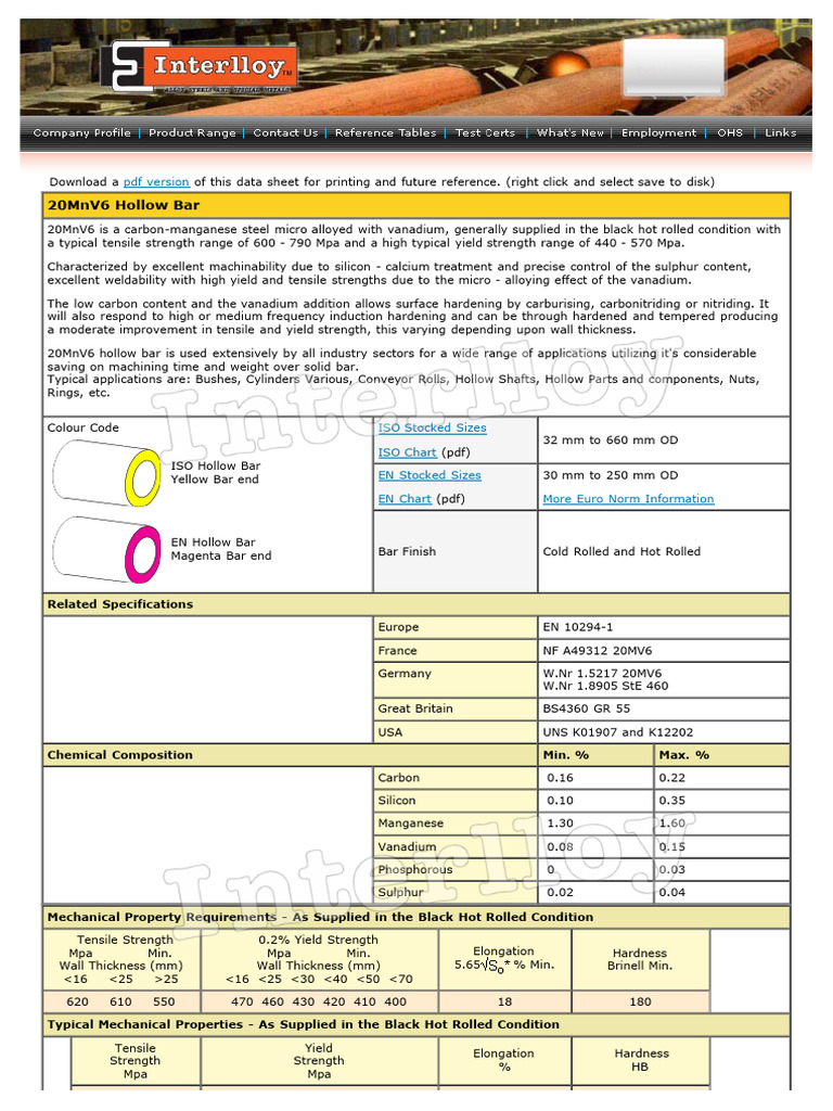 20MnV6 Hollow Bar Specifications | PDF | Heat Treating | Applied And ...