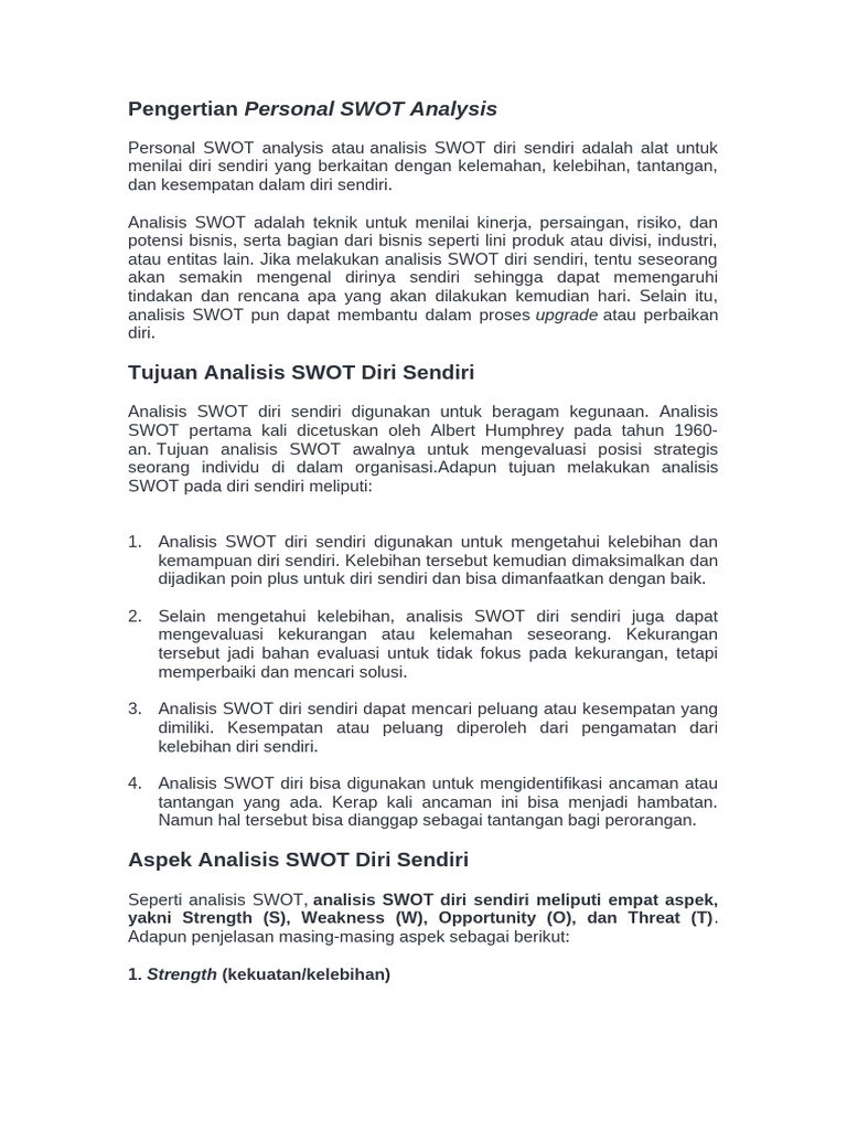 Analisis Personal SWOT Analysis | PDF