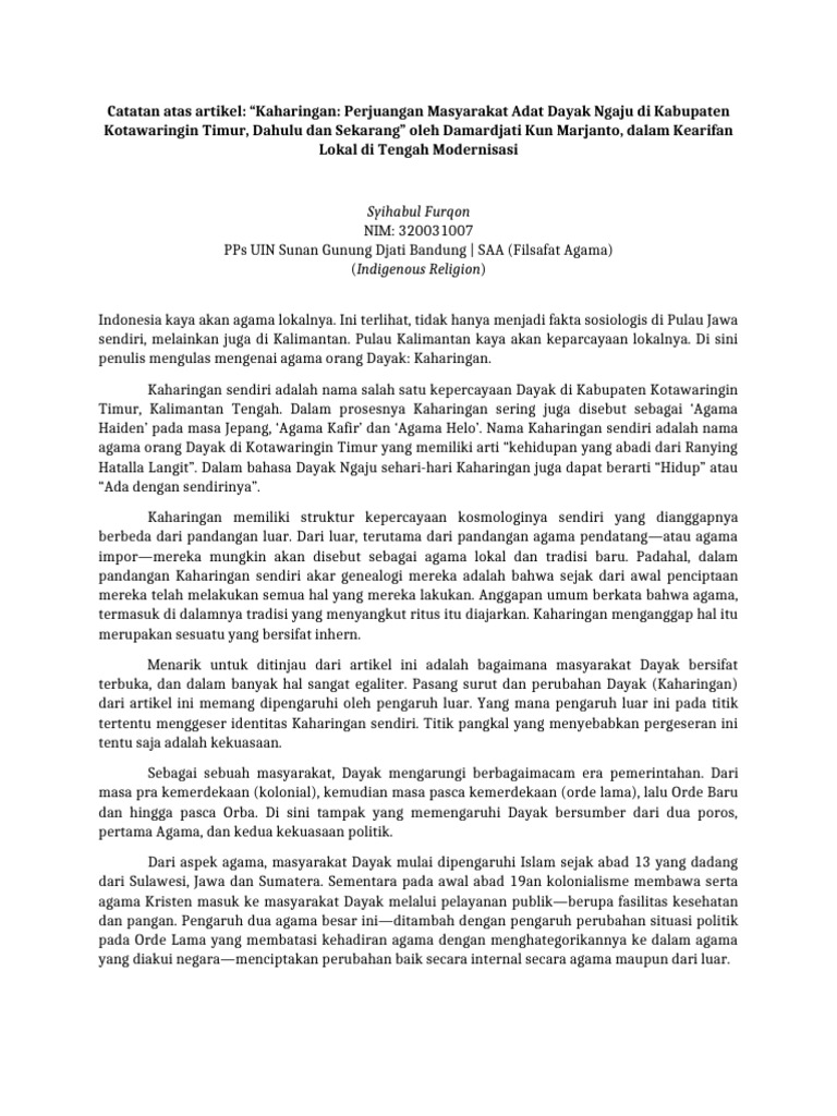Kaharingan: Agama dan Identitas Dayak | PDF