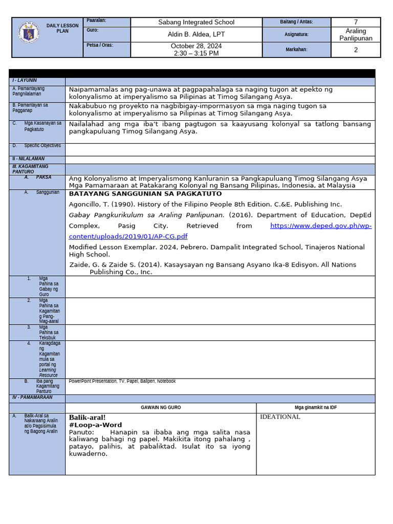 DLP AP7 Quarter 2 - Week 4 Day 1 | PDF