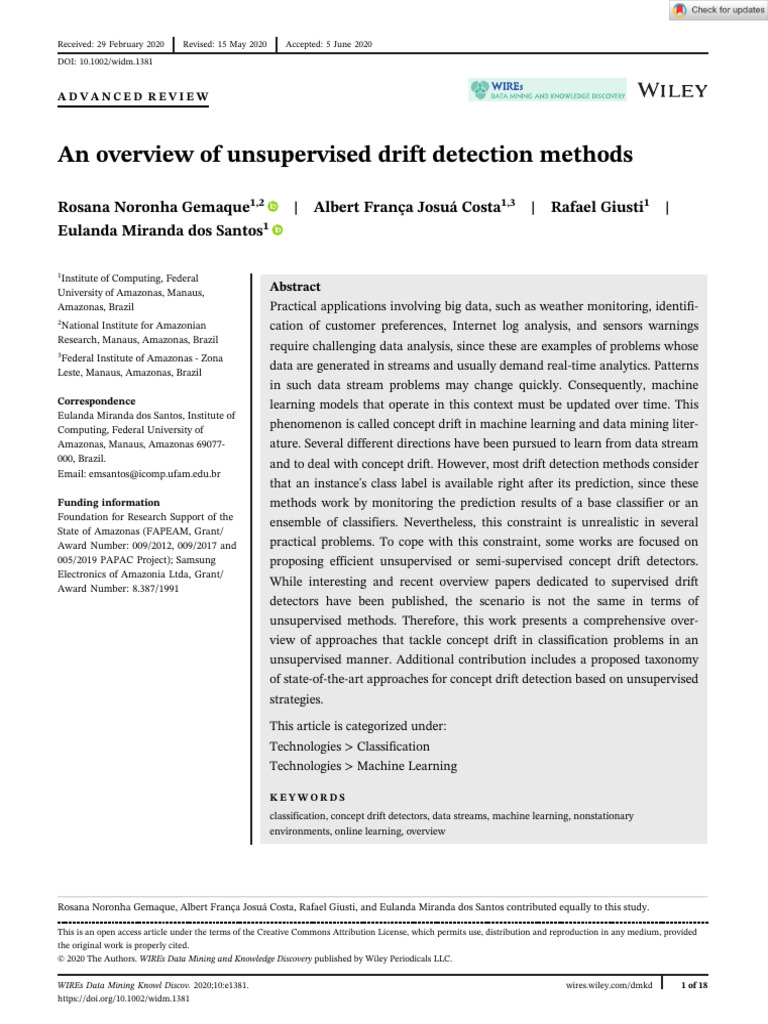 An Overview Of Unsupervised Drift Detection Methods Pdf Support Vector Machine Statistics