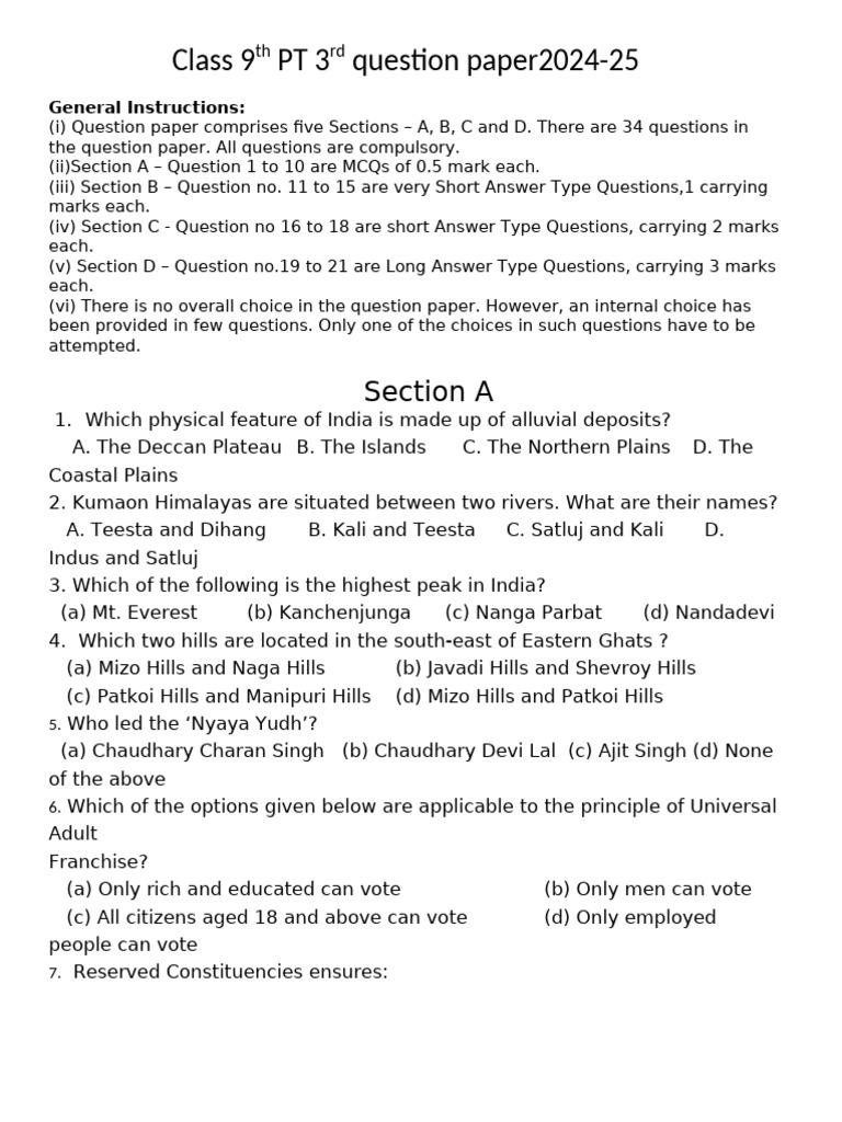 Class 9th PT 3rd Question Paper | PDF | Earth Sciences