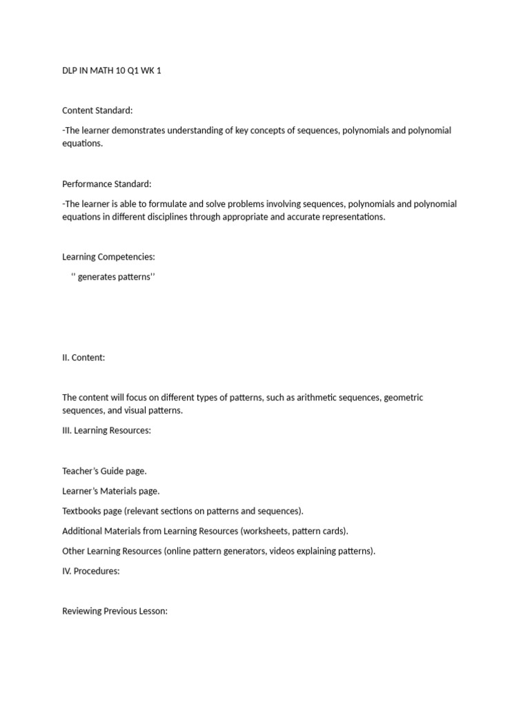 math10-q1-wk1 | PDF | Sequence | Learning