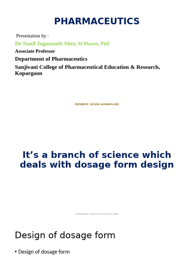 Pharmaceutics & Dosage Form Lectures | PDF