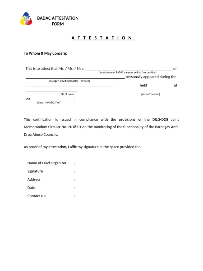 BADAC FORM - Attestation Form | PDF