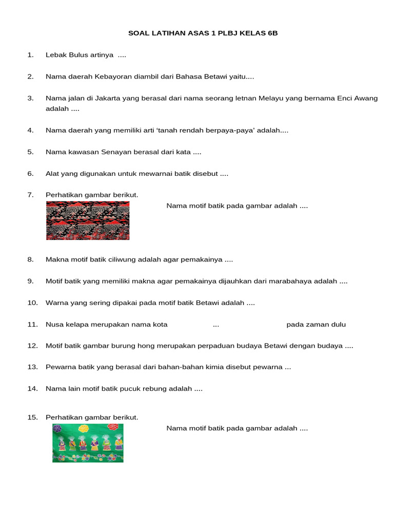 Soal Latihan ASAS 1 PLBJ Kelas 6B | PDF