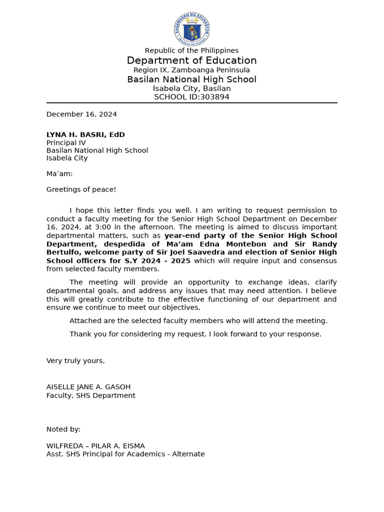 Letter to conduct meeting | PDF