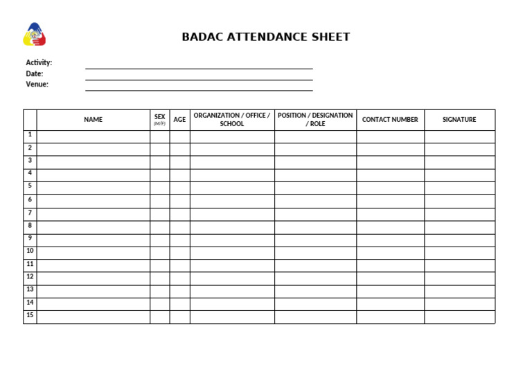 BADAC TEMPLATE - Attendance Sheet | PDF