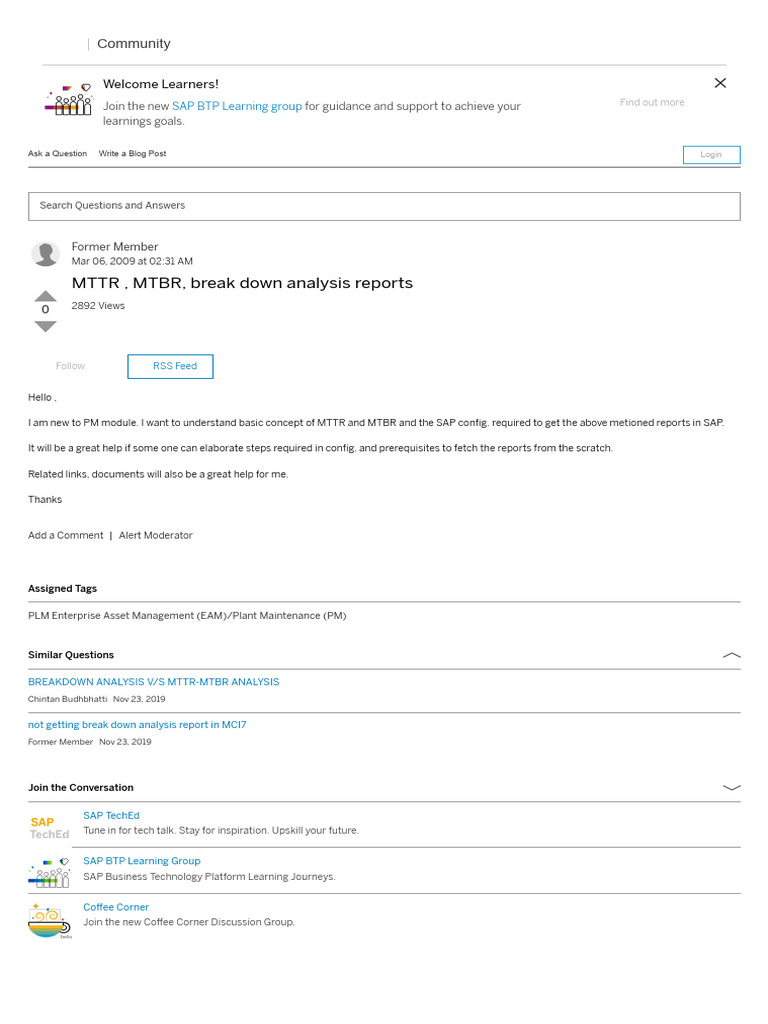 MTTR, MTBR, Break Down Analysis Reports - SAP Community | PDF | Computing