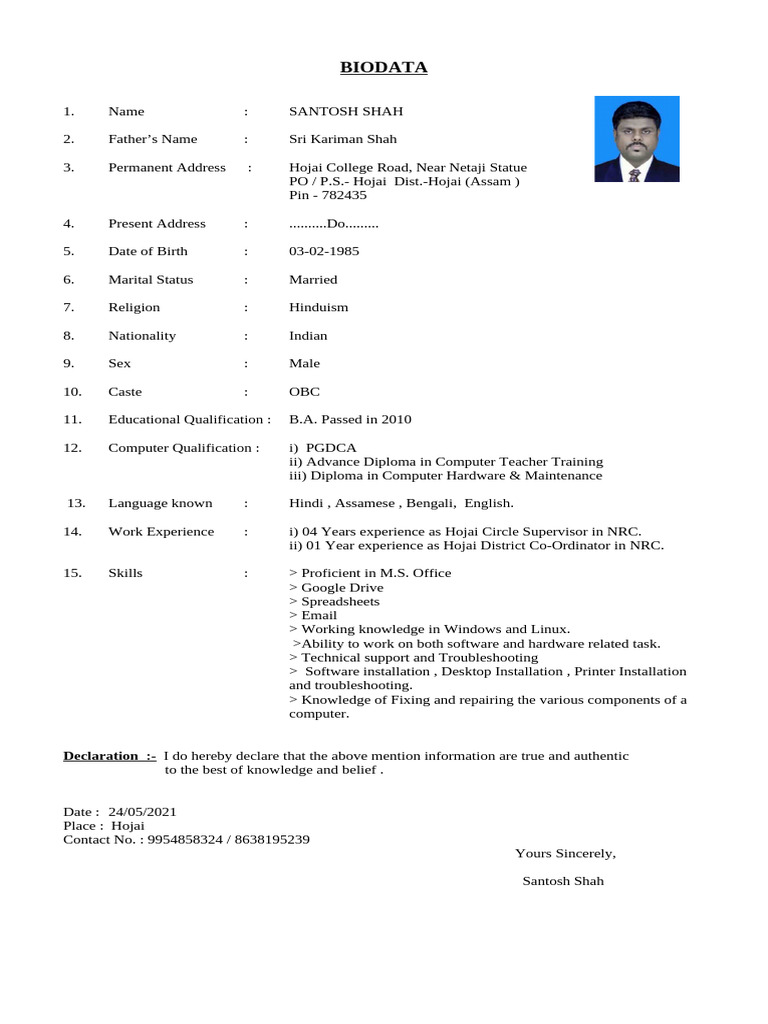Santosh Shah's Professional Biodata | PDF