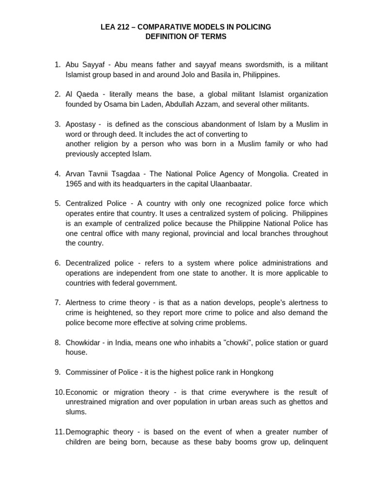 Comparative Models in Policing Terms | PDF | Organized Crime | Crimes