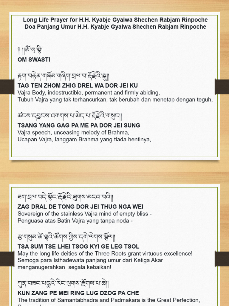 Long Life Prayer for HH Rabjam Rinpoche Simdha Rinpoche | PDF