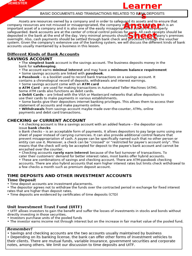 FABM module 8 Hand Out | PDF | Cheque | Banks