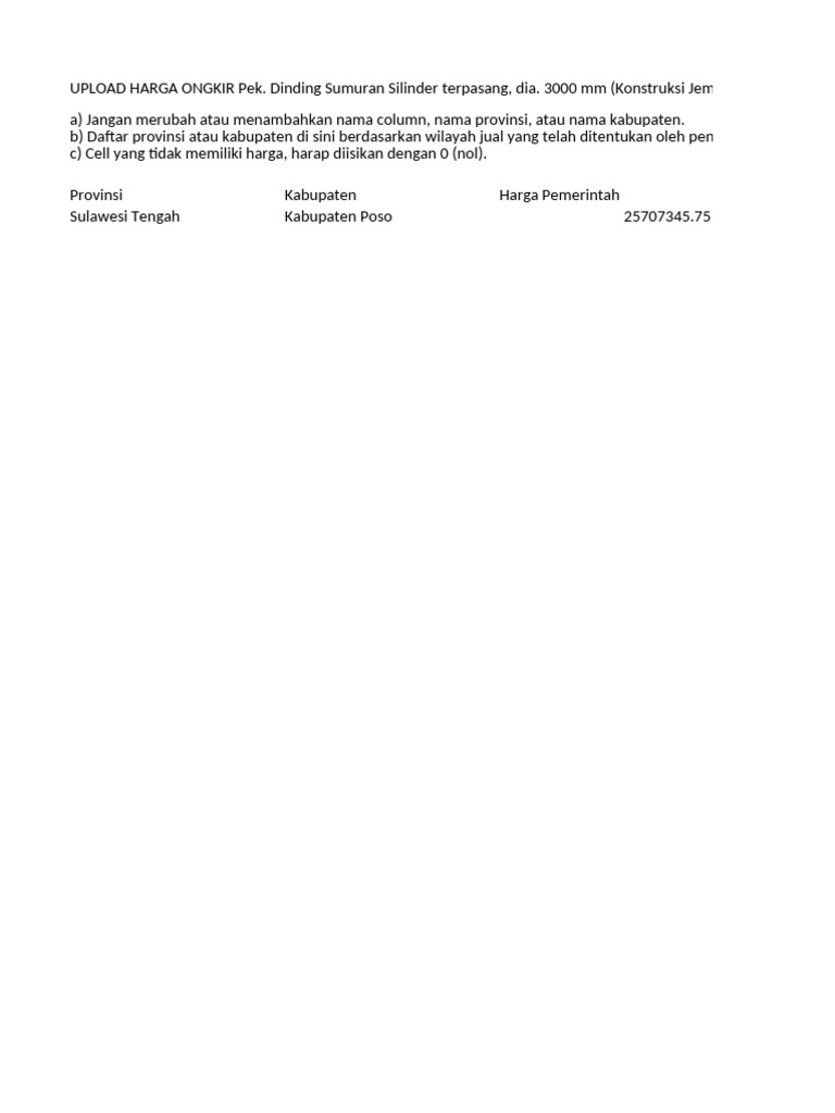 Template Harga Produk Pek. Dinding Sumuran Silinder terpasang, dia. 3000 mm (Konstruksi Jembatan ...