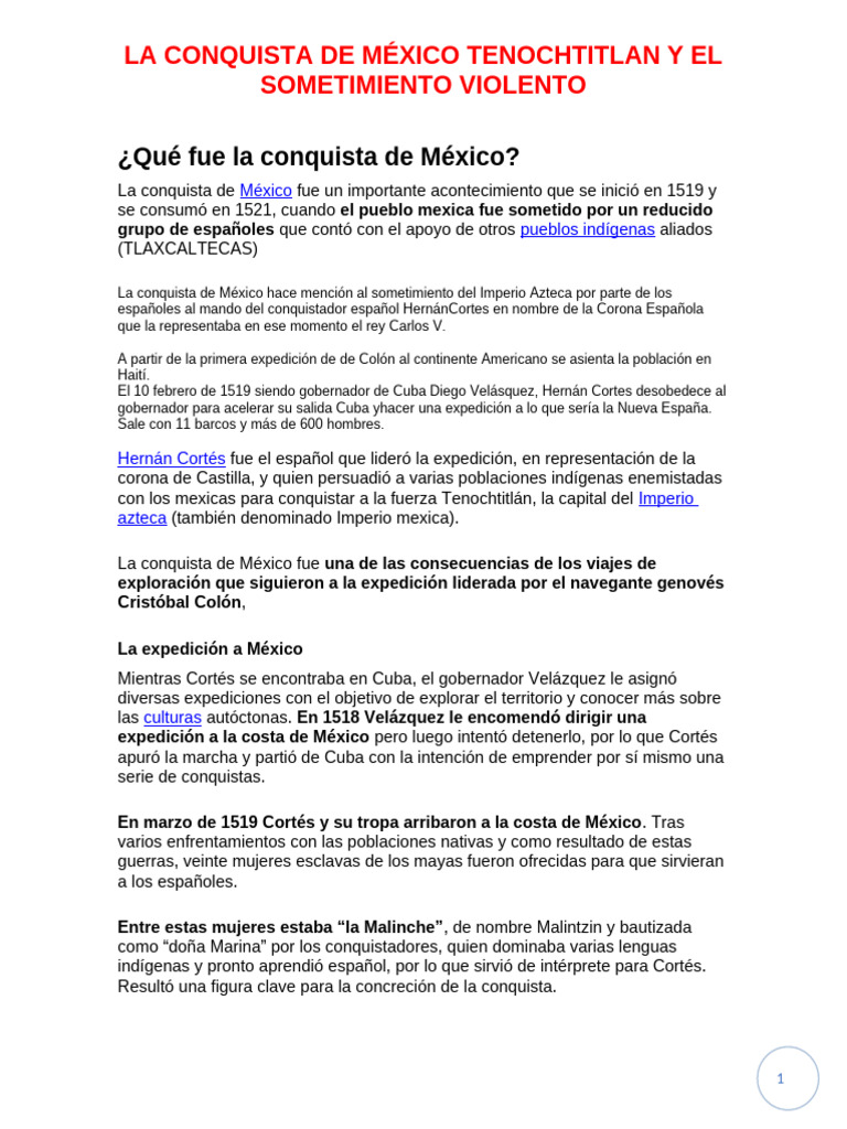 Conquista de México: Tenochtitlán y Violencia | PDF | Hernán Cortés ...