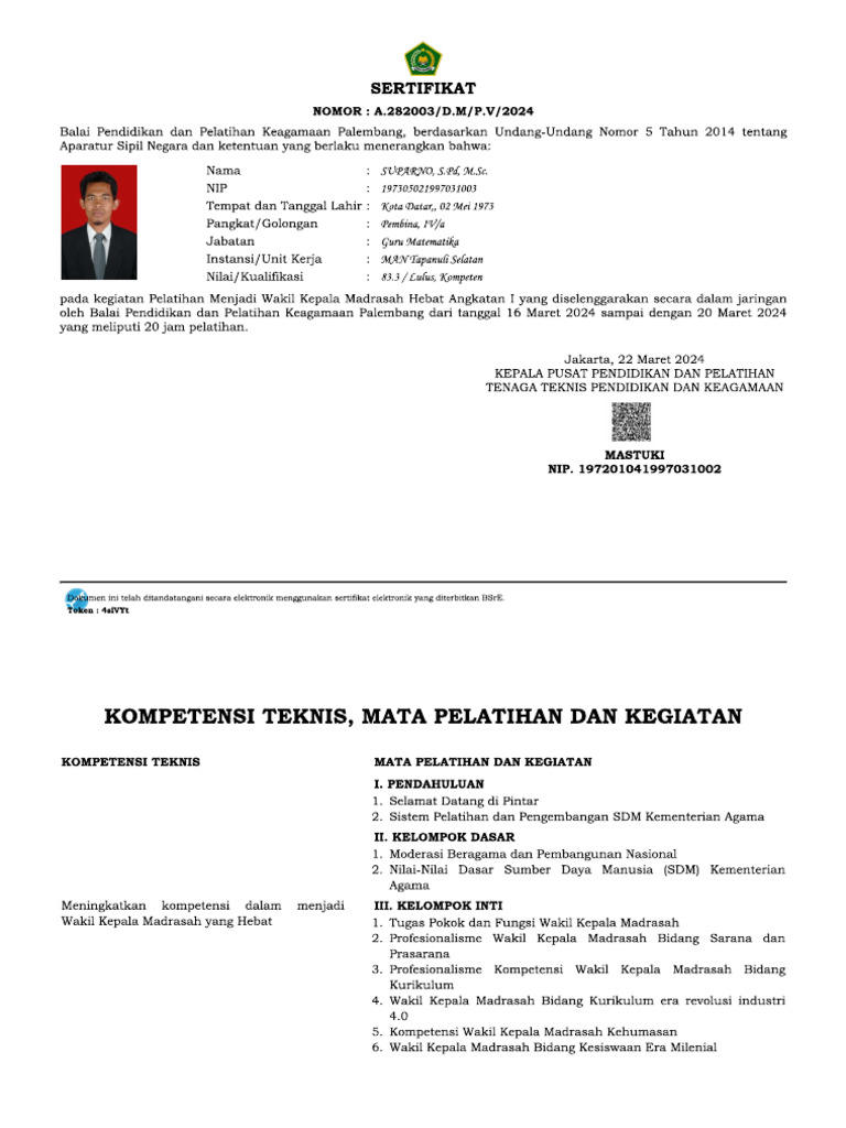 20240322-Sertifikat Pelatihan Menjadi WKM Hebat Angkatan I | PDF