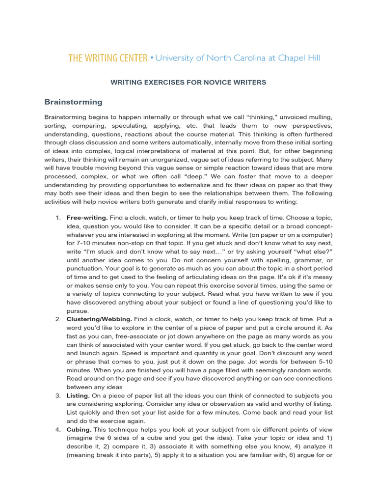 Class Reading 3.2.2024 Exercises For Novice Writers UNC | PDF | Idea ...