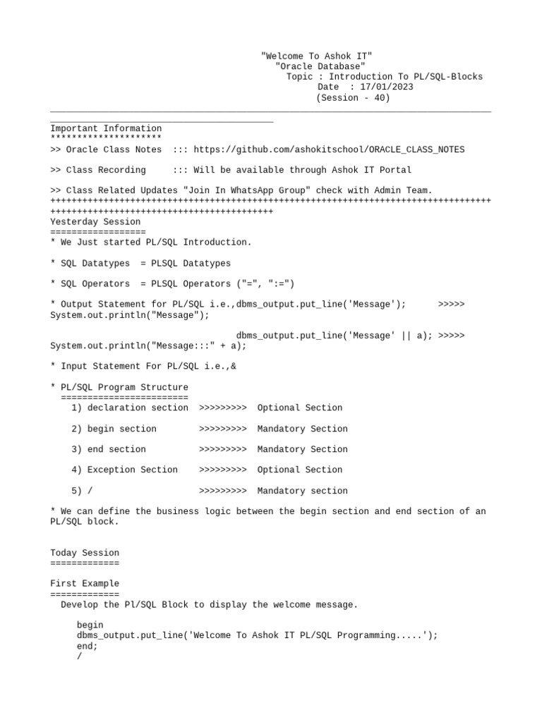Day 40oracleplsqlblocks Pdf Plsql Computer Programming 8359