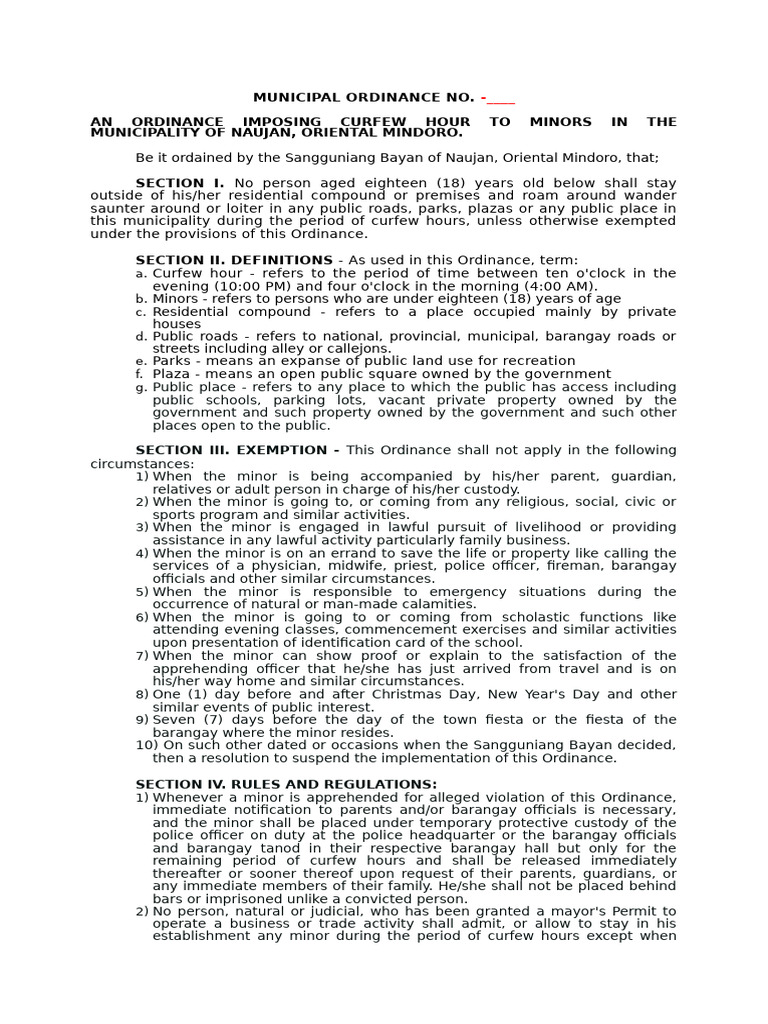 Municipal Ordinance No An Ordinance Impo | PDF | Justice | Criminal Law