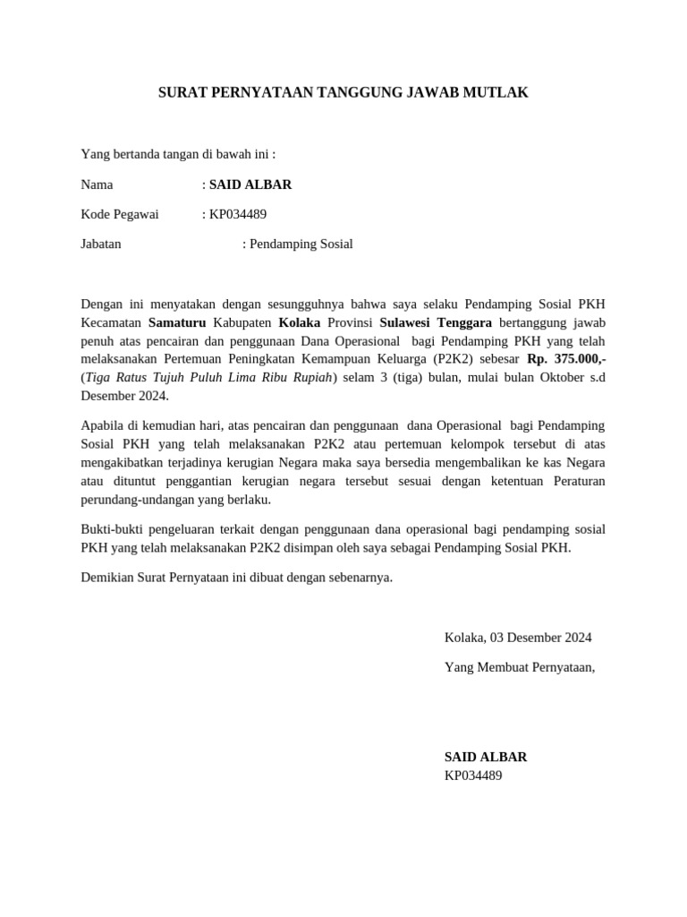 SURAT PERNYATAAN TANGGUNG JAWAB MUTLAK | PDF