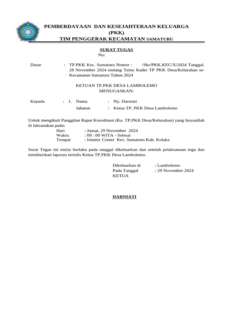 surat_tugas_pkk_2024[1] | PDF