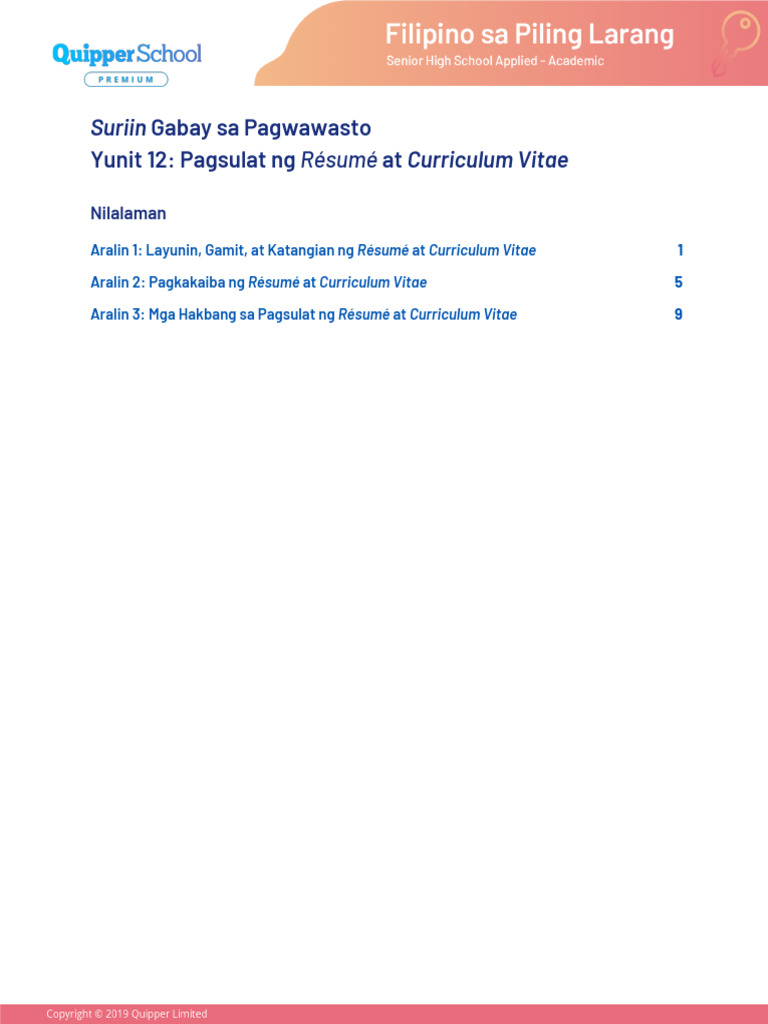 AK - FPL 11 - 12 Q2 12 - Pagsulat NG Resume at Curriculum Vitae | PDF