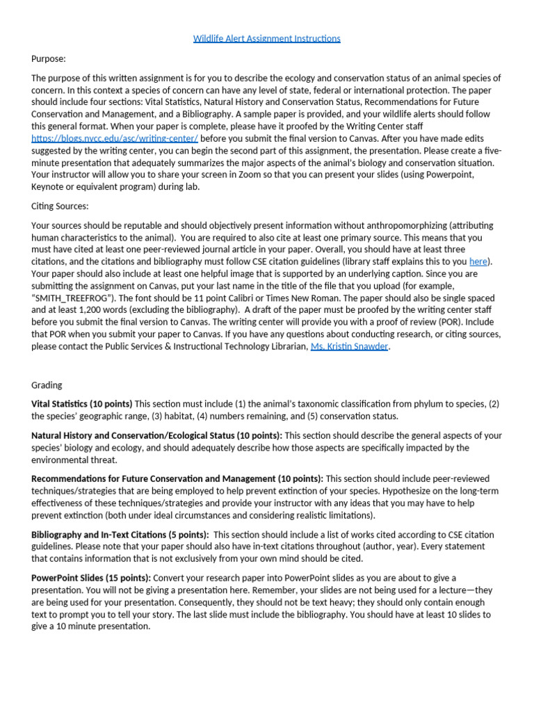 Wildlife Conservation Assignment Guide | PDF | Citation | Species