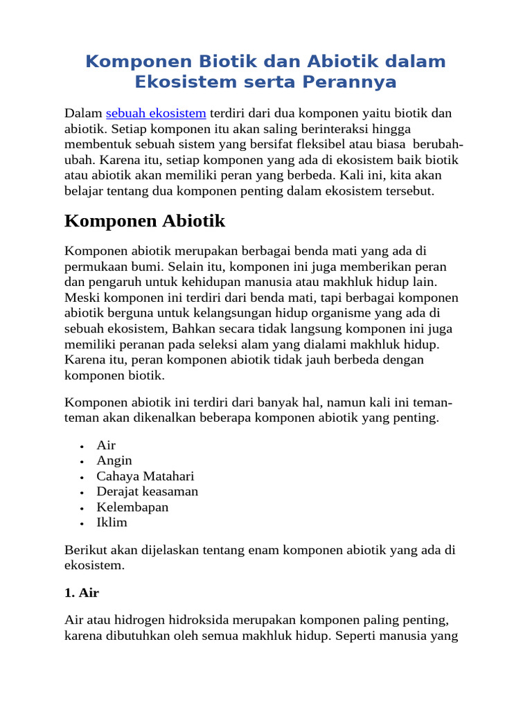 Peran Komponen Biotik dan Abiotik Ekosistem | PDF