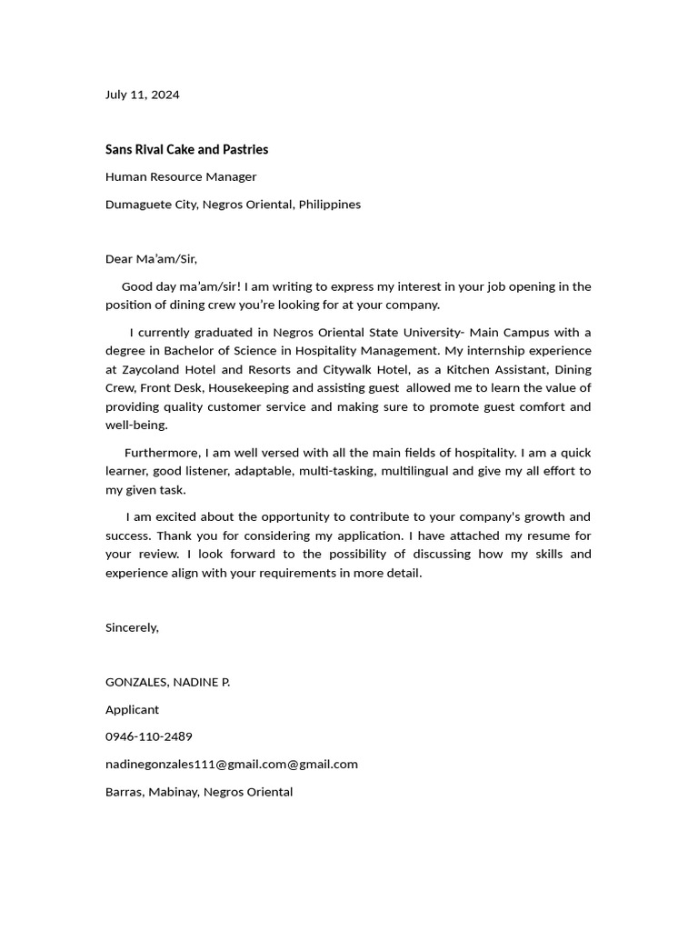 Application for Dining Crew Position | PDF