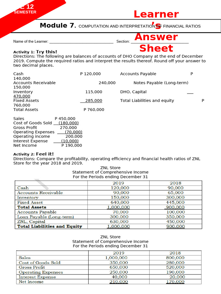 FABM Module 7 Asnwer Sheet | PDF