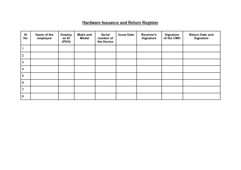 Hardware Issuance and Return Register | PDF