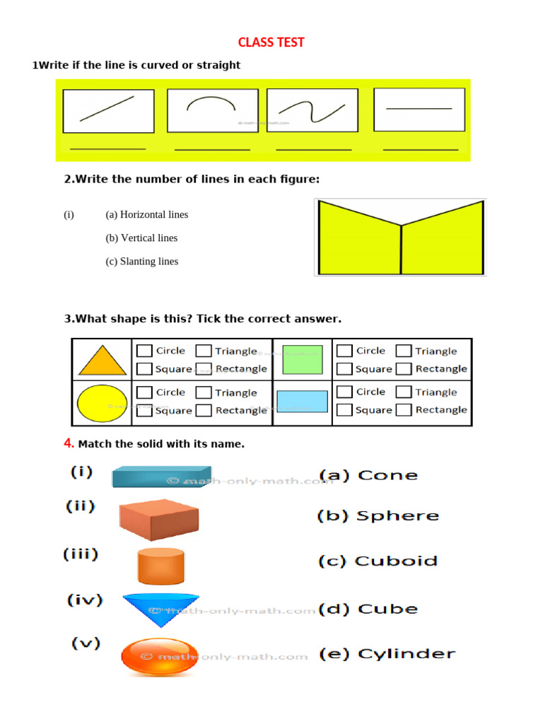Class-1 CLASS TEST - SHAPES | PDF