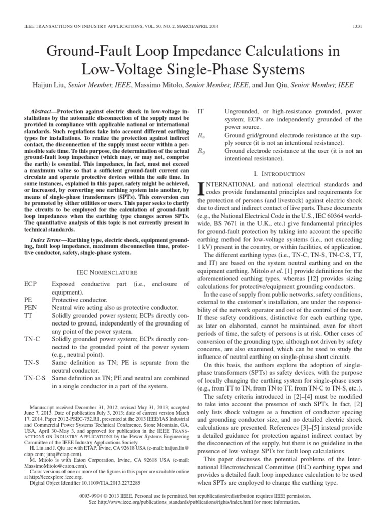 Ground-Fault Loop Impedance Calculations in Low-Voltage Single-Phase Systems | PDF | Electric ...