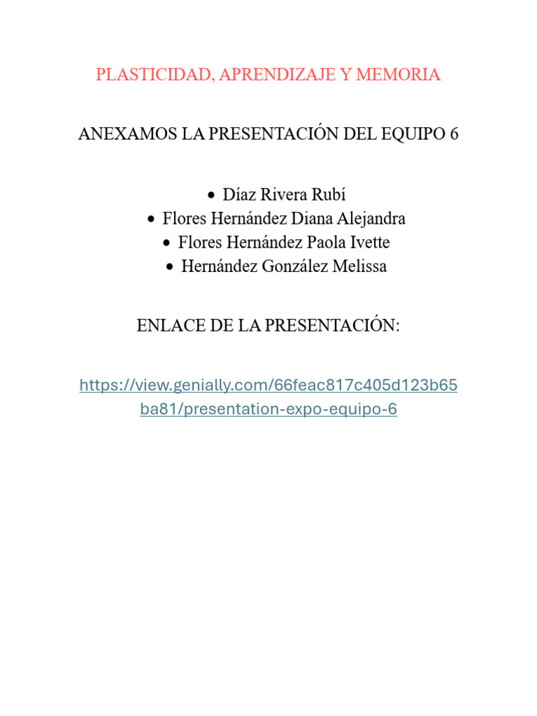 Plasticidad, Aprendizaje y Memoria | PDF