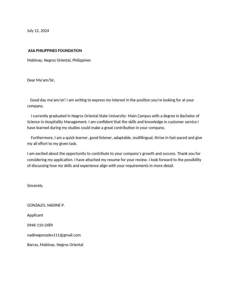 Application Letter (ASA) | PDF