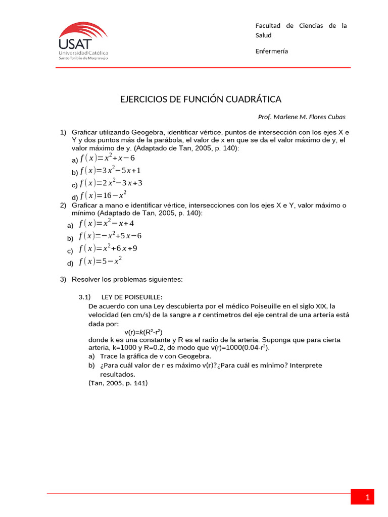 Practica función cuadrática | PDF